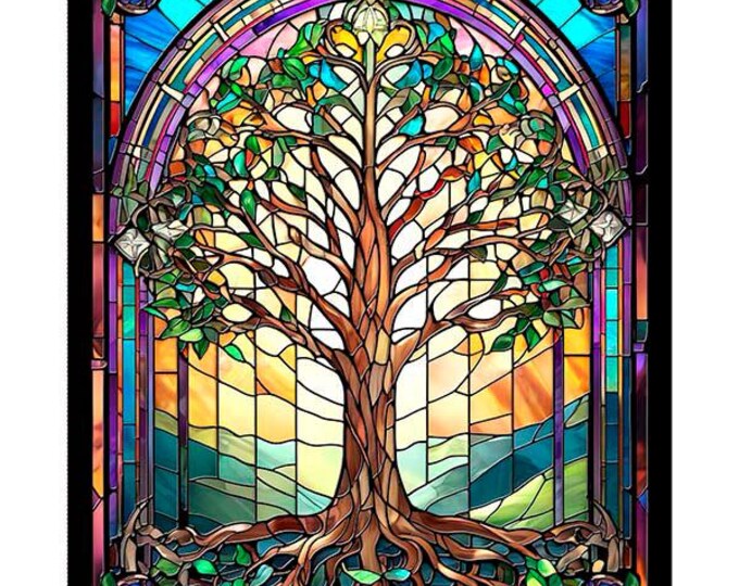 NEW! Panel - Tree of Life by Quilting Treasures - Stained Glass Tree ...