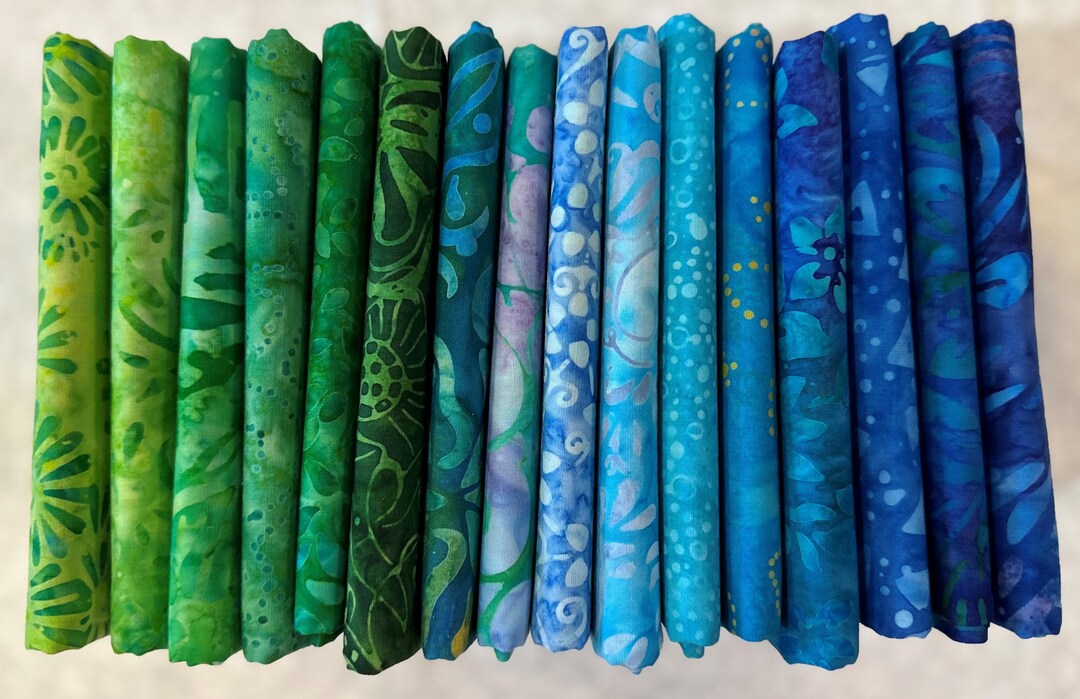 Blues Greens Batik Bundle Assorted Batiks by Riley Blake Robert Kaufman Lush Jungle Greens Ocean ...