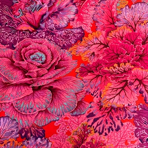 Half Yard Philip Jacobs Curly Kale PJ120 in Red by Freespirit Floral ...