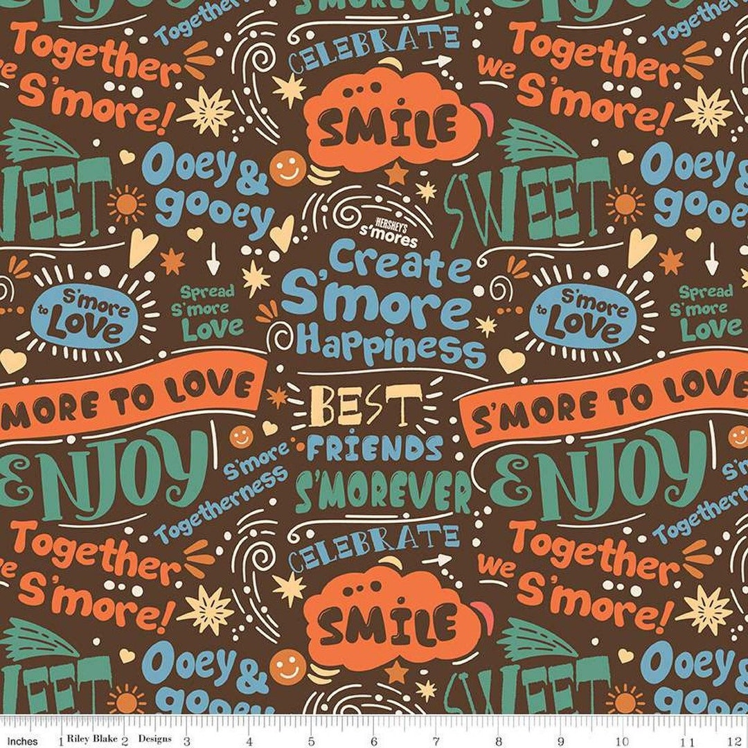 Fat Quarter - Camp S'mores Text in Chocolate Brown by Riley Blake ...