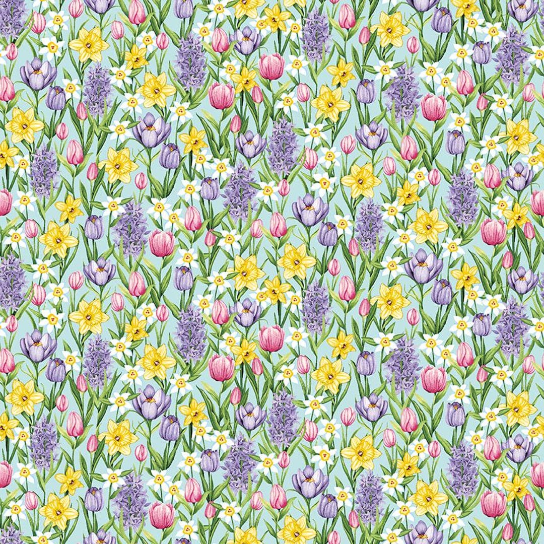 Half Yard - Easter Floral by Henry Glass - Easter Spring Floral Garden ...