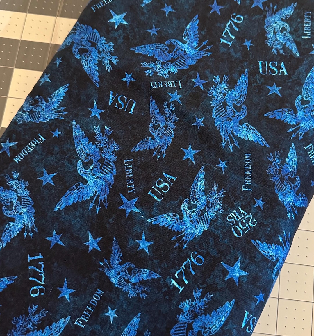 NEW! Half Yard - 1776 by Quilting Treasures Tonal Dark Navy USA Flags ...