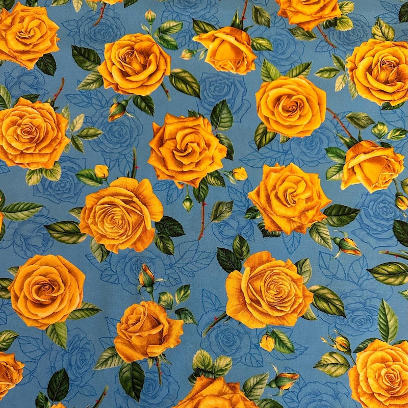 Yellow Rose Fabric - Etsy