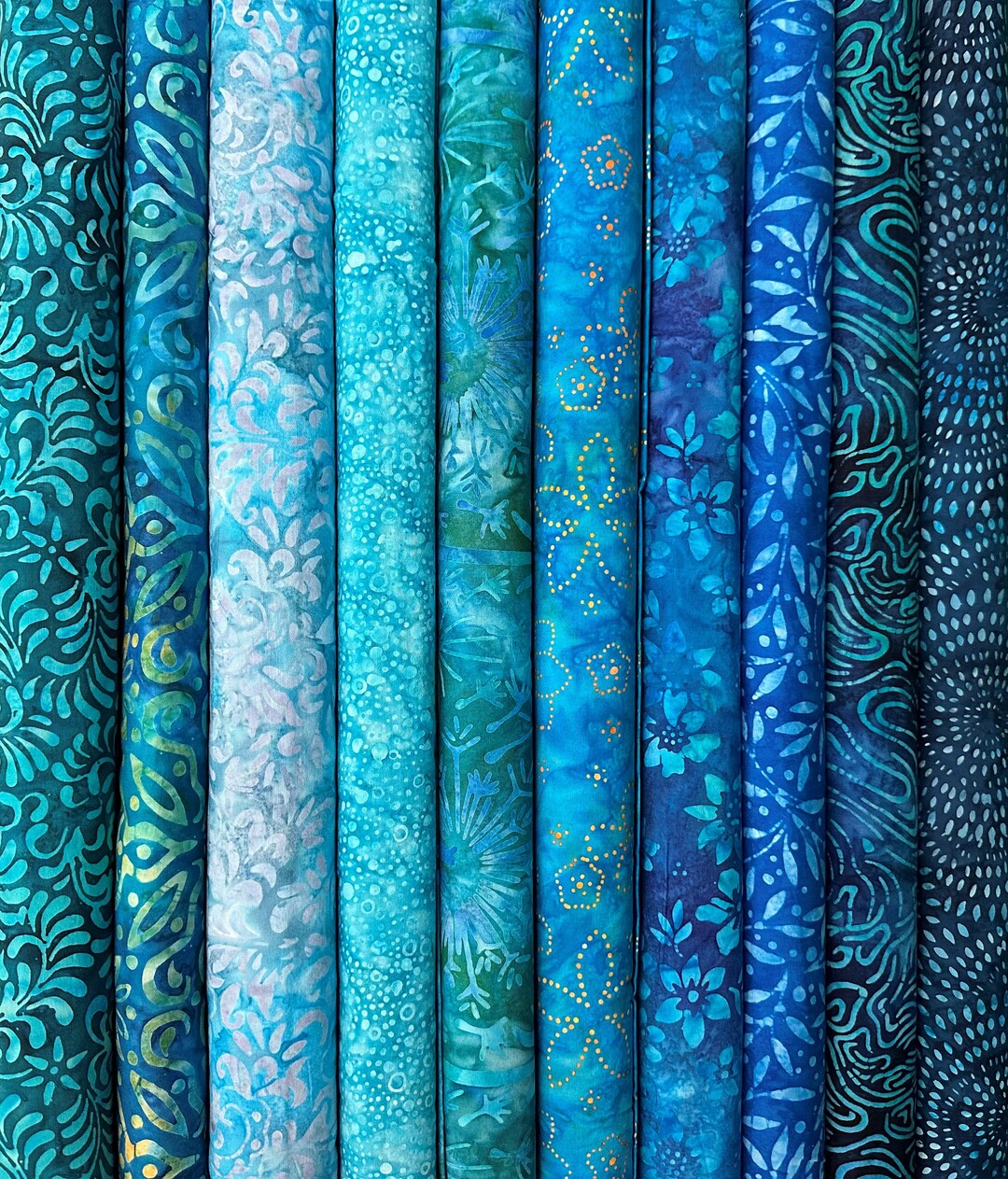 10 Piece Blue Batik FQ Bundle Assorted Expressions Batiks by Riley ...