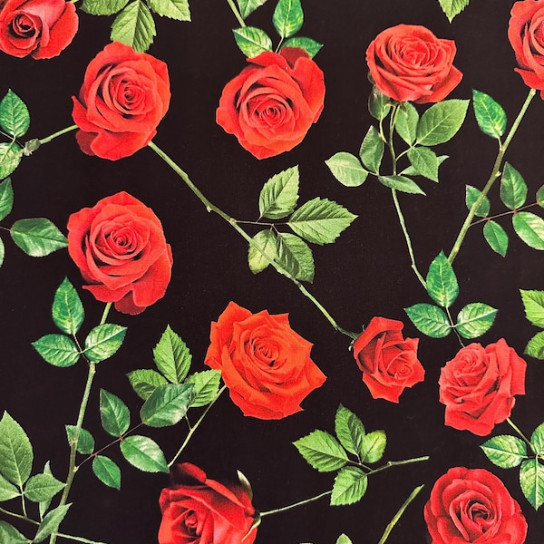 Red Rose Fabric - Etsy