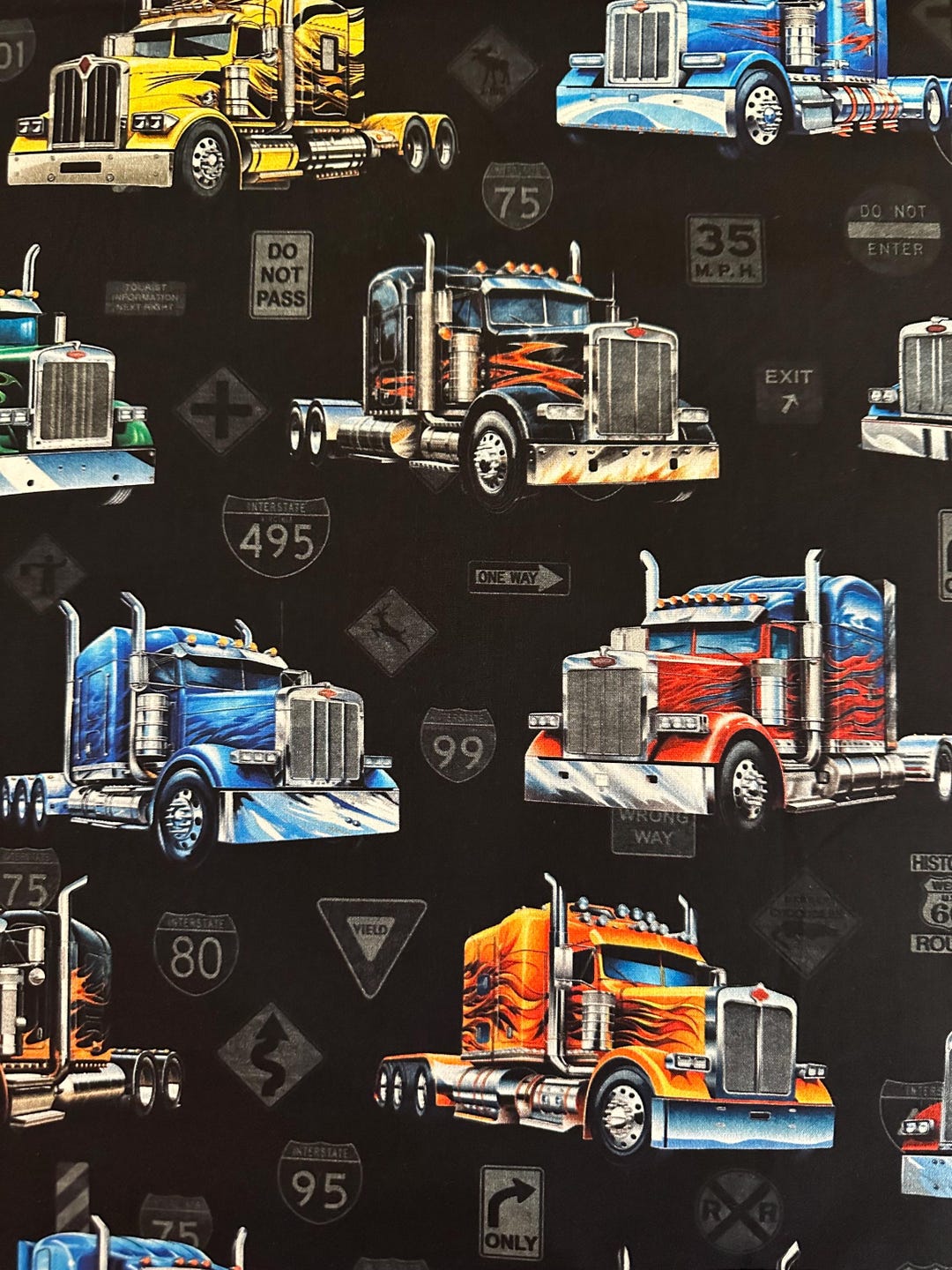 NEW! Half Yard - Heavy Metal Big Rigs on Black by Quilting Treasures ...