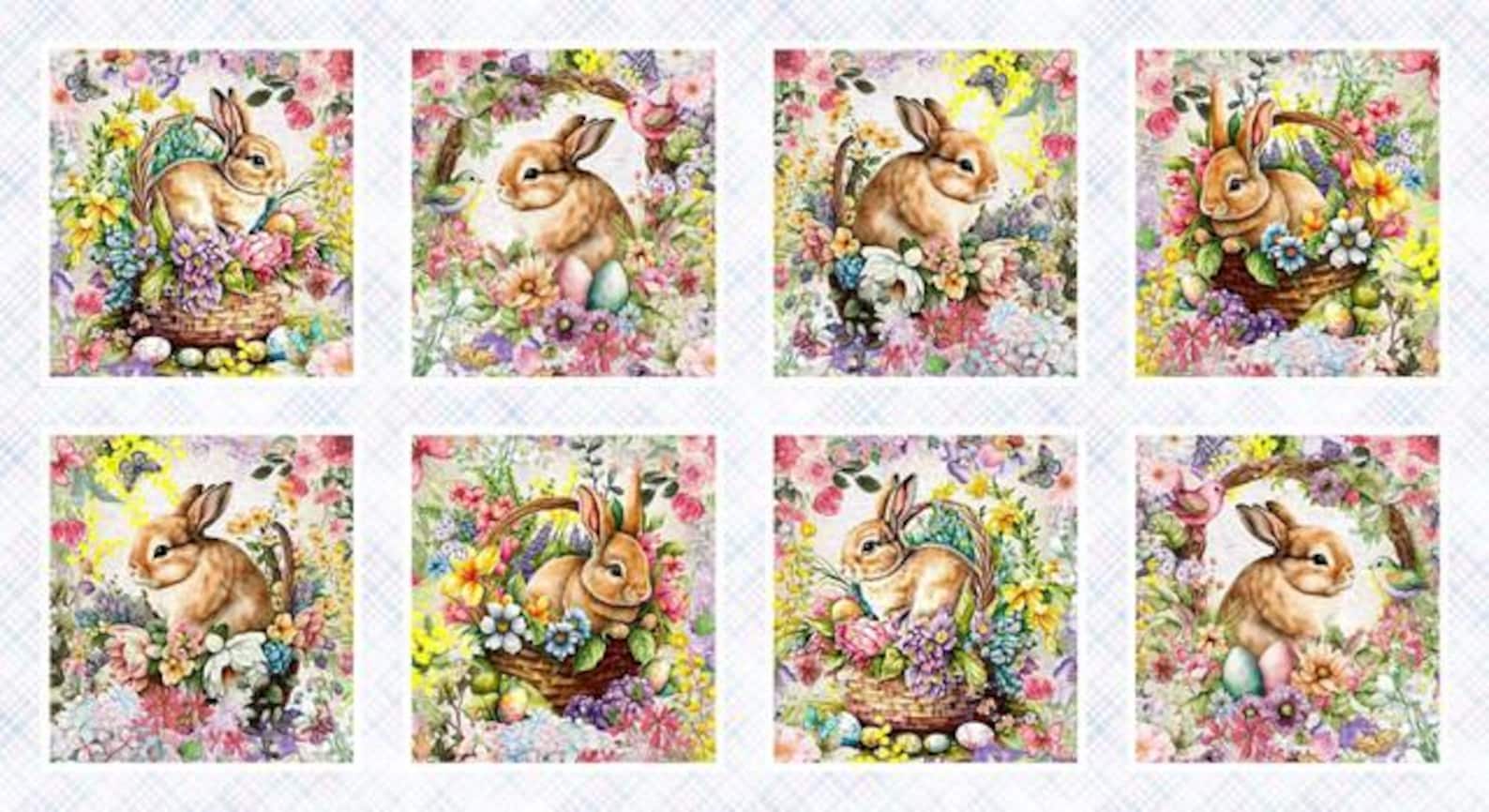 NEW! Panel - Basket Full of Blessings Easter Bunny Blocks by Henry ...