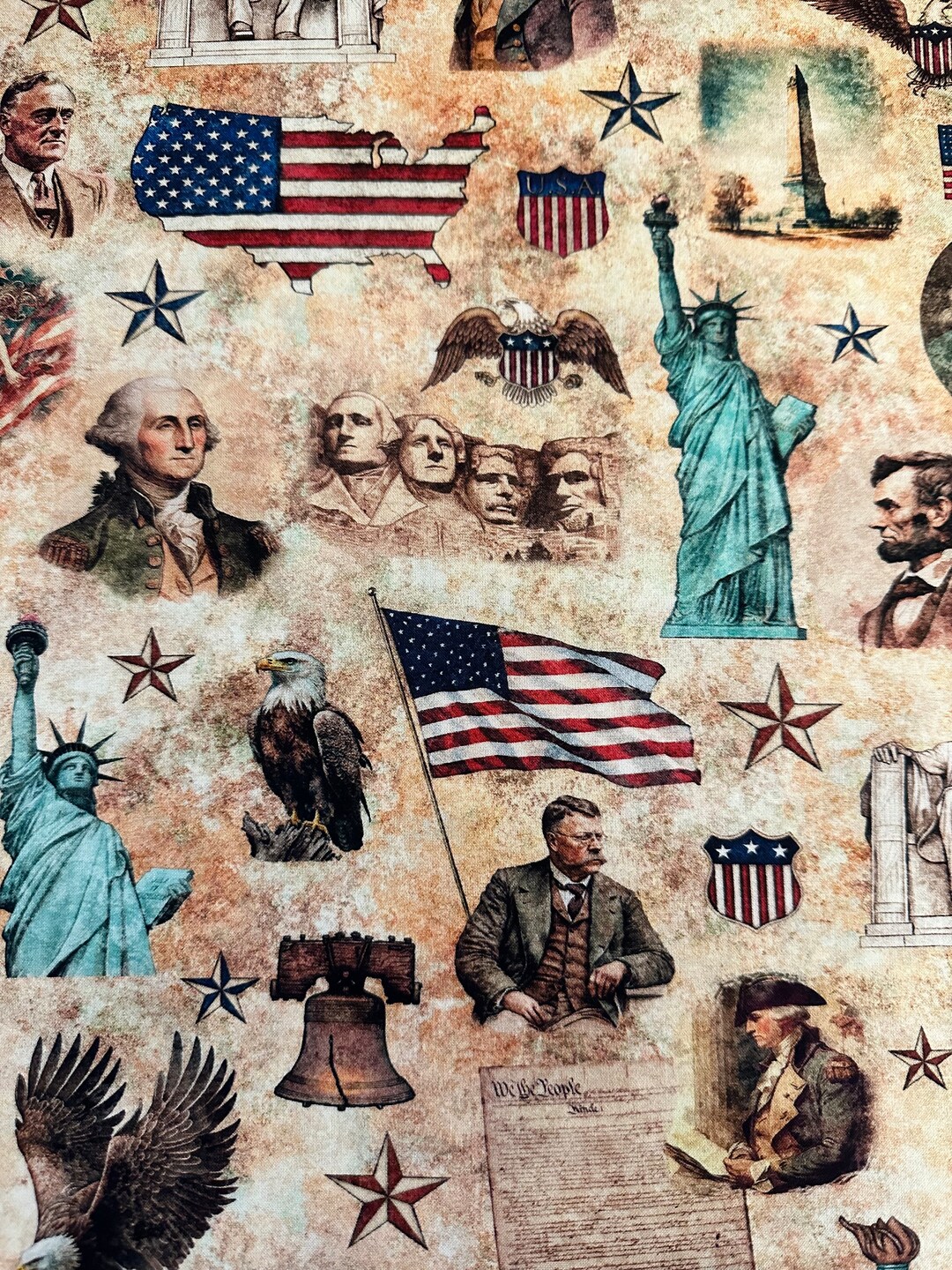 NEW! Half Yard - American Spirit Vignettes on Tan by Quilting Treasures ...