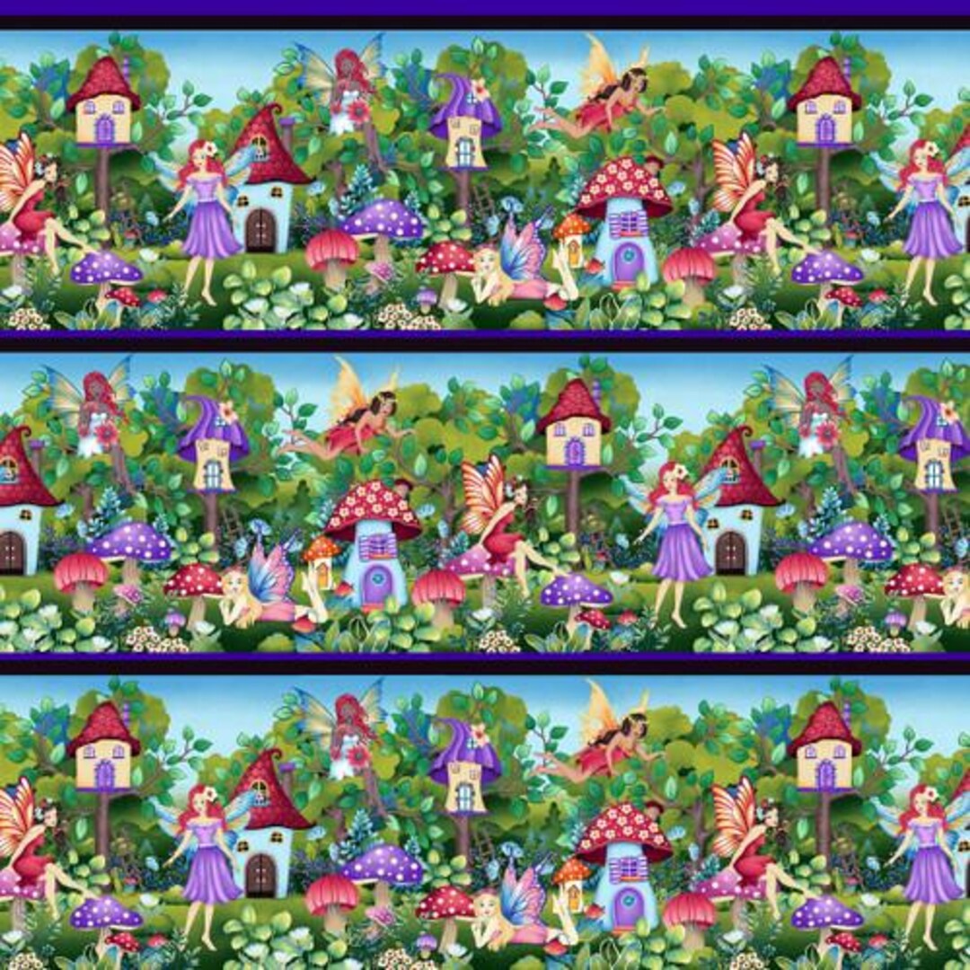 NEW Half Yard - Down the Fairy Path Large Border Stripe by Henry Glass ...