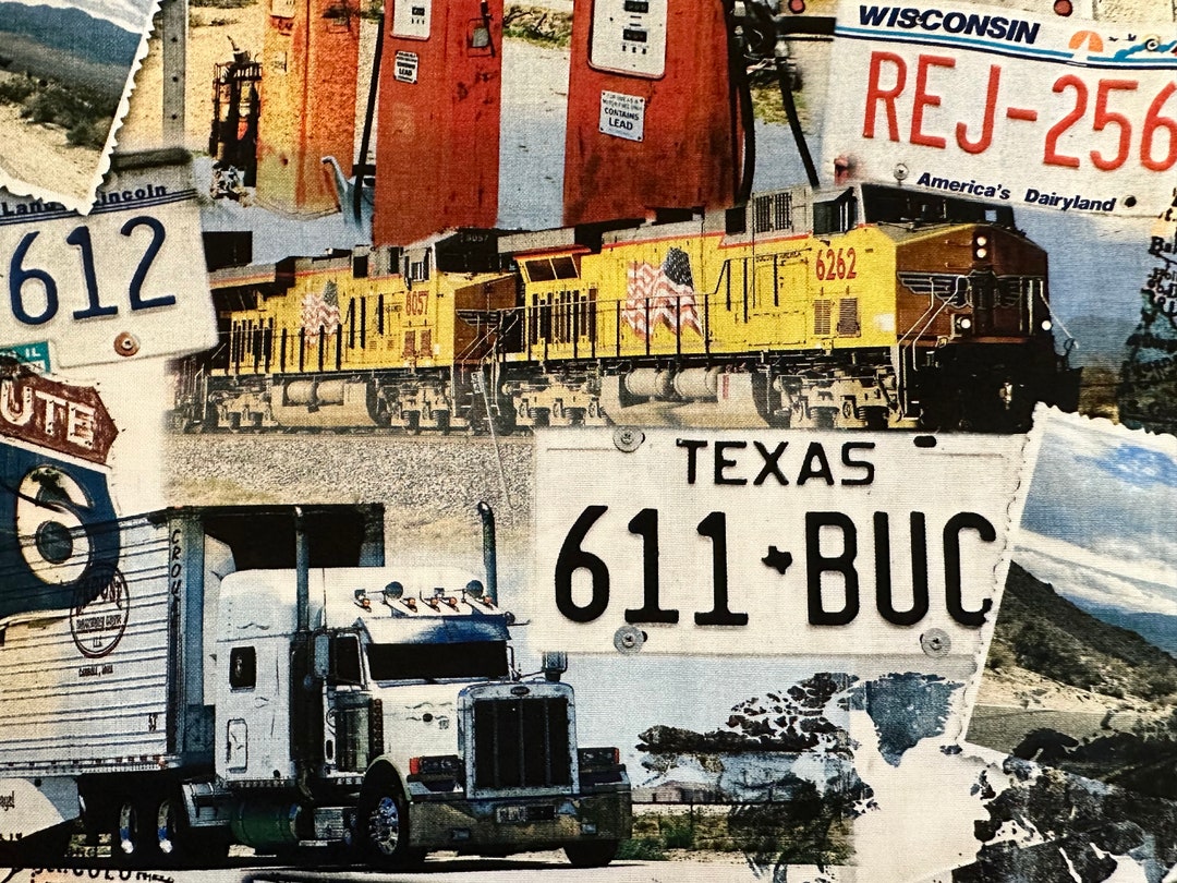 Half Yard - Route 66 Collage by Timeless Treasures - Railroad Cars ...
