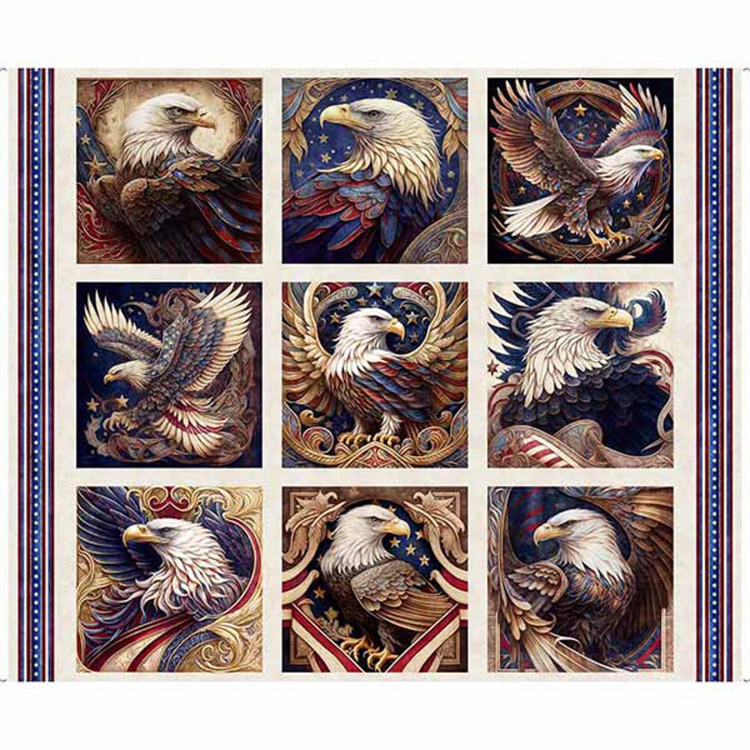 NEW! Panel - American Spirit by Quilting Treasures USA Eagle Blocks ...