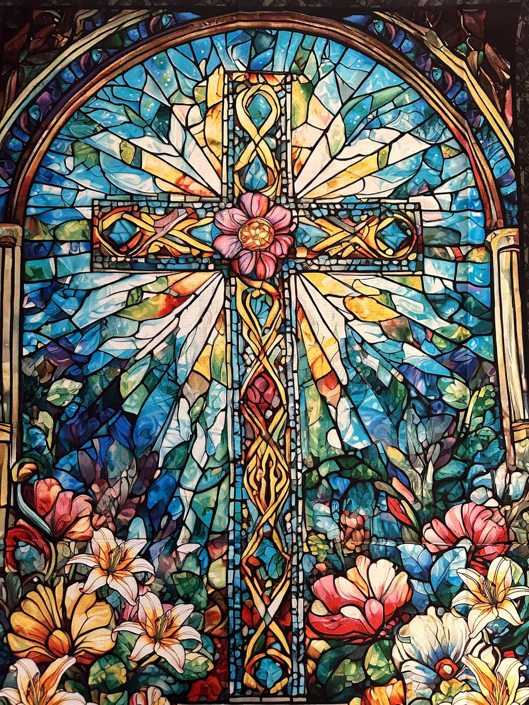 Panel - Faith in Full Color by Henry Glass - Stained Glass Cross and ...