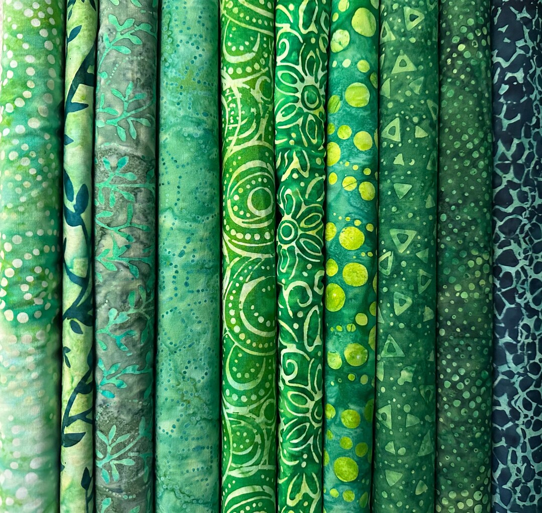 10 Lush Greens FQ Batik Bundle Assorted Batiks by Riley Blake Robert Kaufman Lush Jungle Meadow ...