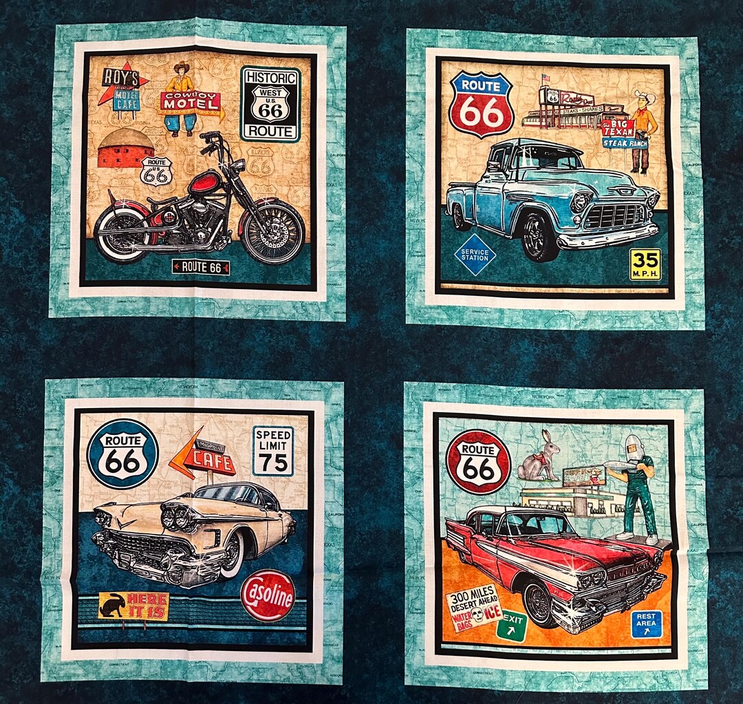 Panel - Get Your Kicks by Quilting Treasures - Route 66 Classic Vintage ...