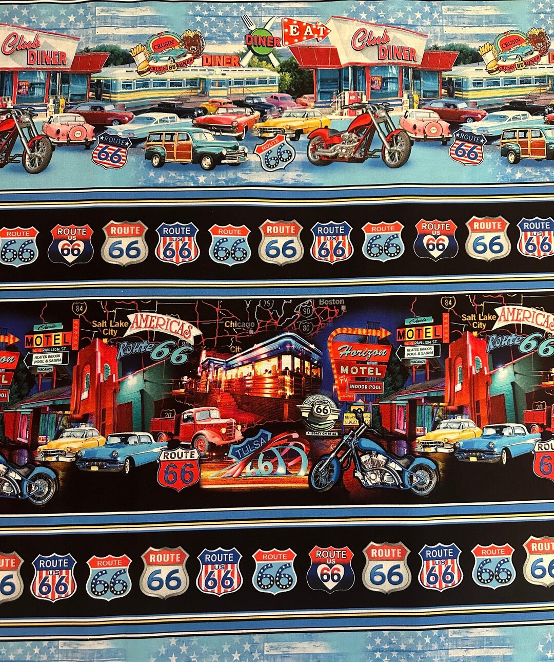NEW Half Yard America's Highway by Benartex Route 66 Border Stripe ...
