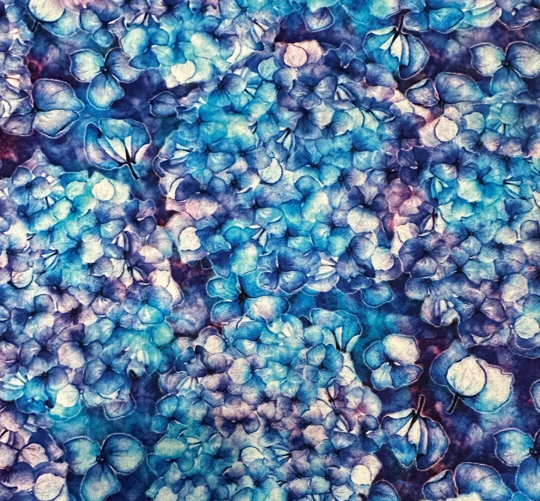 Half Yard Blossom by Quilting Treasures Blue Hydrangeas Flower Floral ...