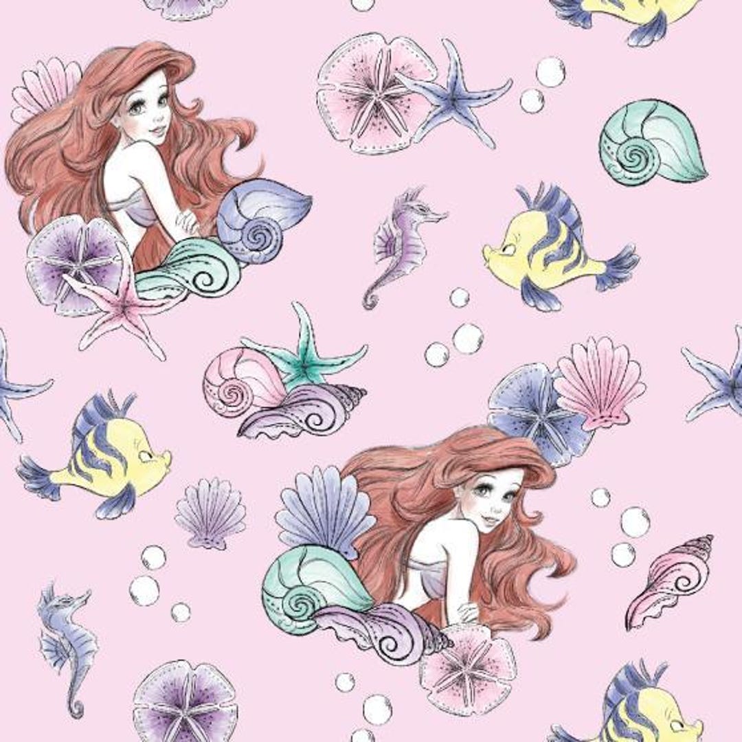 Half Yard - Disney the Little Mermaid Ariel and Friends on Pink by ...