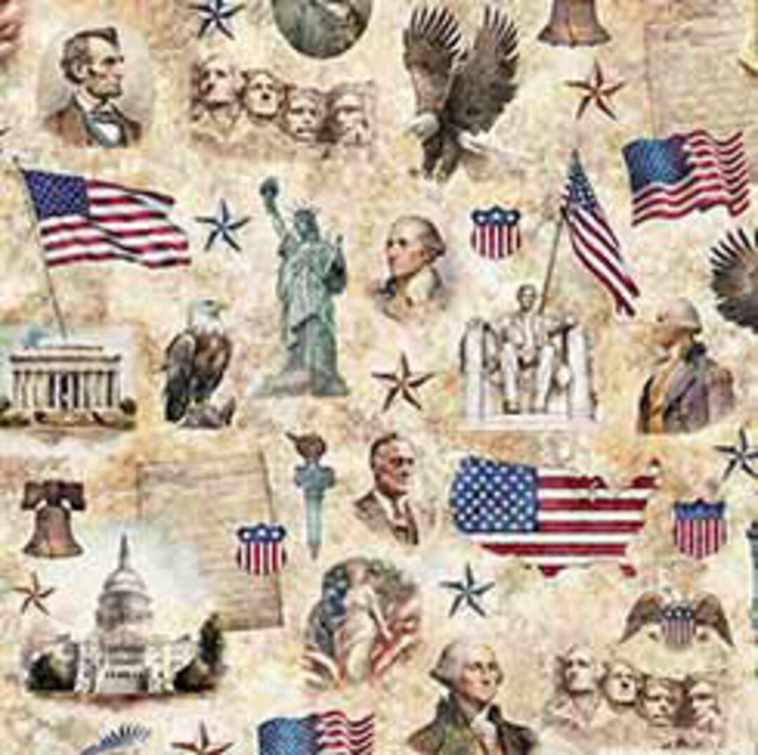 NEW Half Yard American Spirit Vignettes on Tan by Quilting Treasures ...