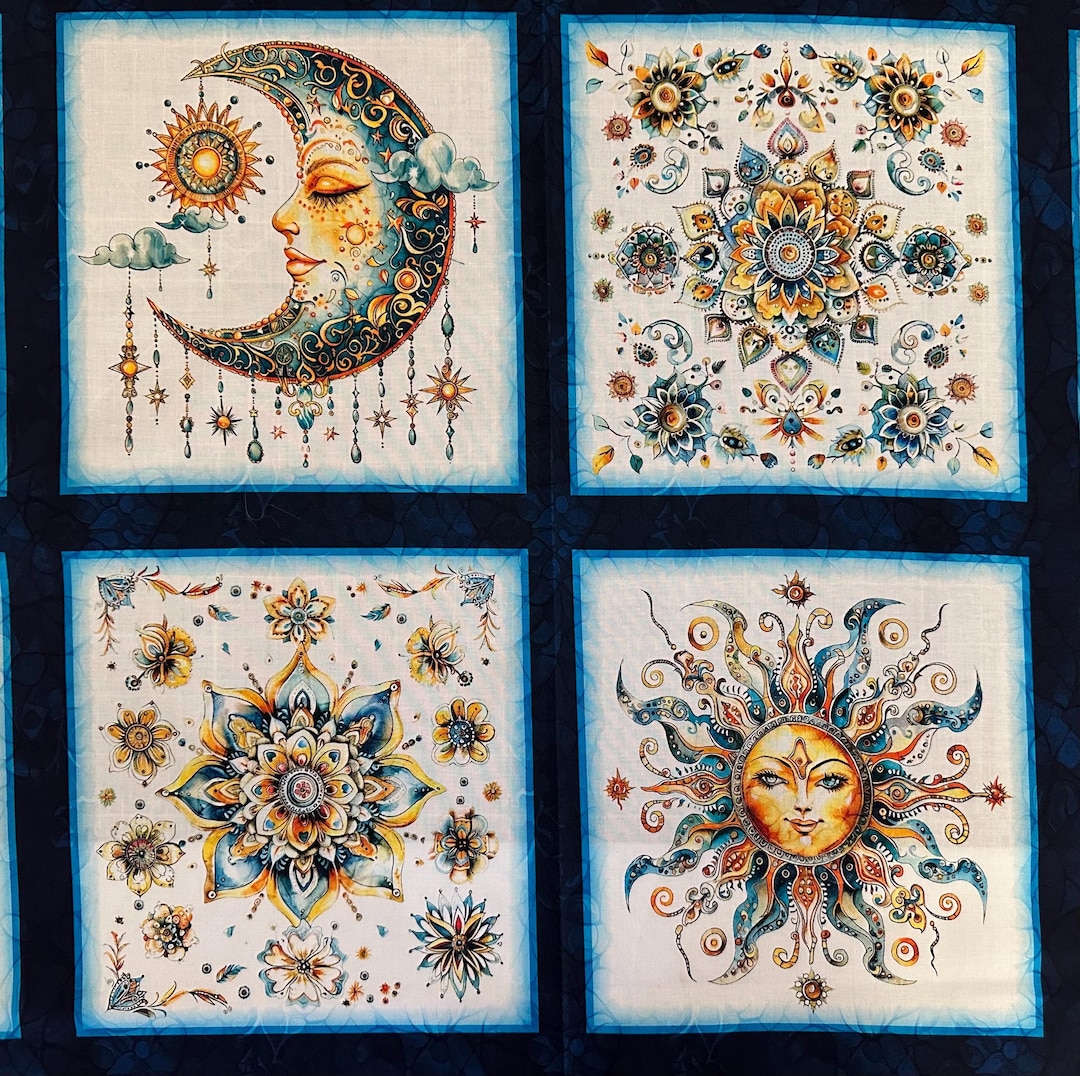 NEW! Panel - Bohemian Sunrise Celestial Patches Blocks by Quilting Treasures - Sky Moon Sun ...