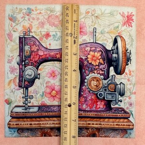 NEW Panel in Stitches Vintage Sewing Machine Blocks Patches on Pink by ...