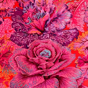 Half Yard Philip Jacobs Curly Kale PJ120 in Red by Freespirit Floral ...