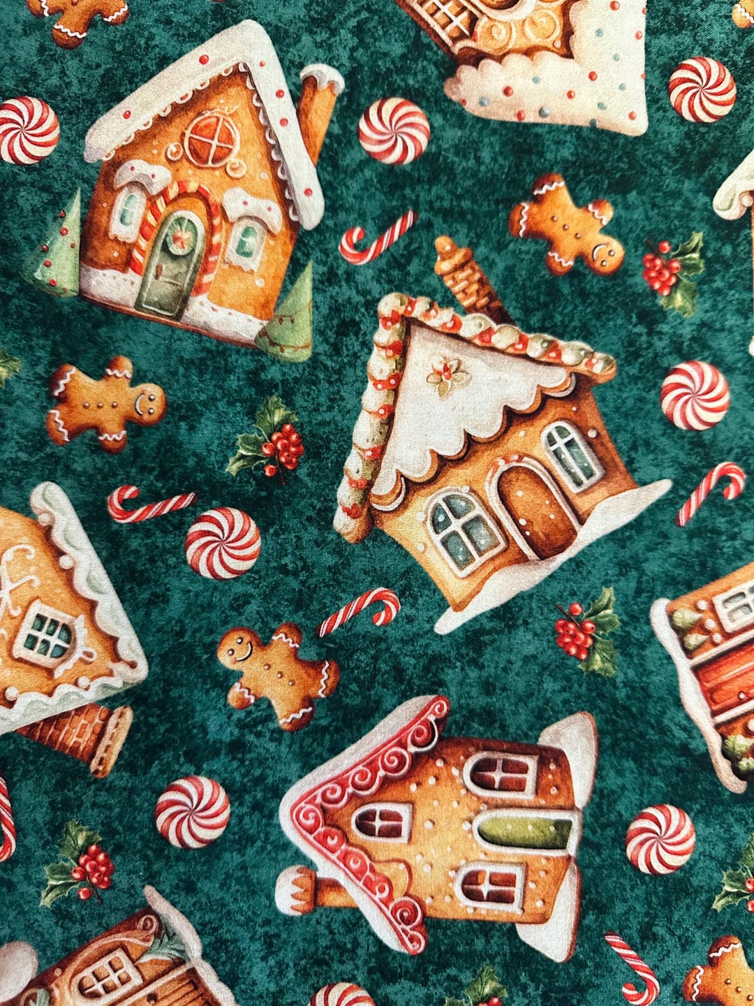 Half Yard - Christmas Gingerbread Houses on Green by Quilting Treasures ...