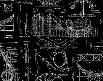 Roller Coaster Blueprint Fabric - Etsy