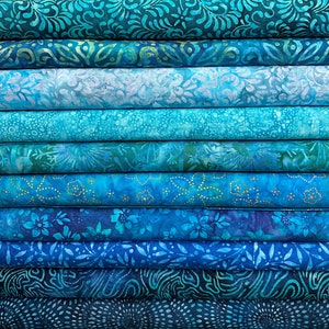10 Piece Blue Batik FQ Bundle Assorted Expressions Batiks by Riley ...