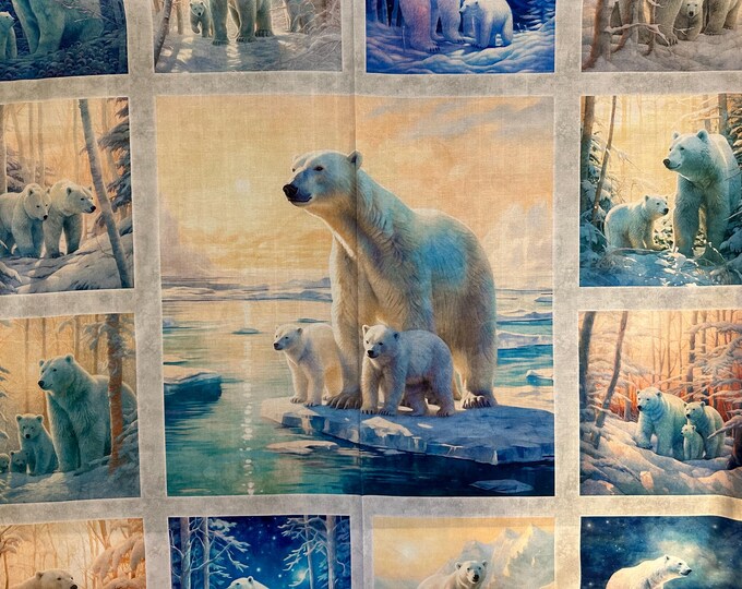 Panel - Aurora Polar Bears Picture Patches on Gray by Quilting ...