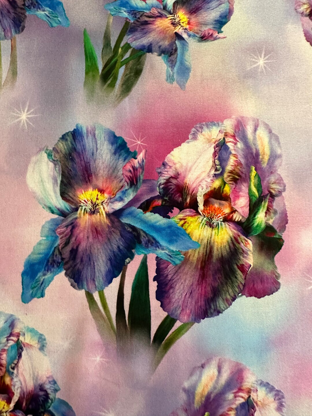 NEW Half Yard Rainbow Iris by Quilting Treasures Spring Summer Flowers ...