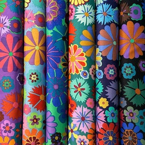 NEW! Half Yard - Kaffe Fassett Folk Flower GP204 in Blue by Freespirit - Boho Groovy Flowers ...