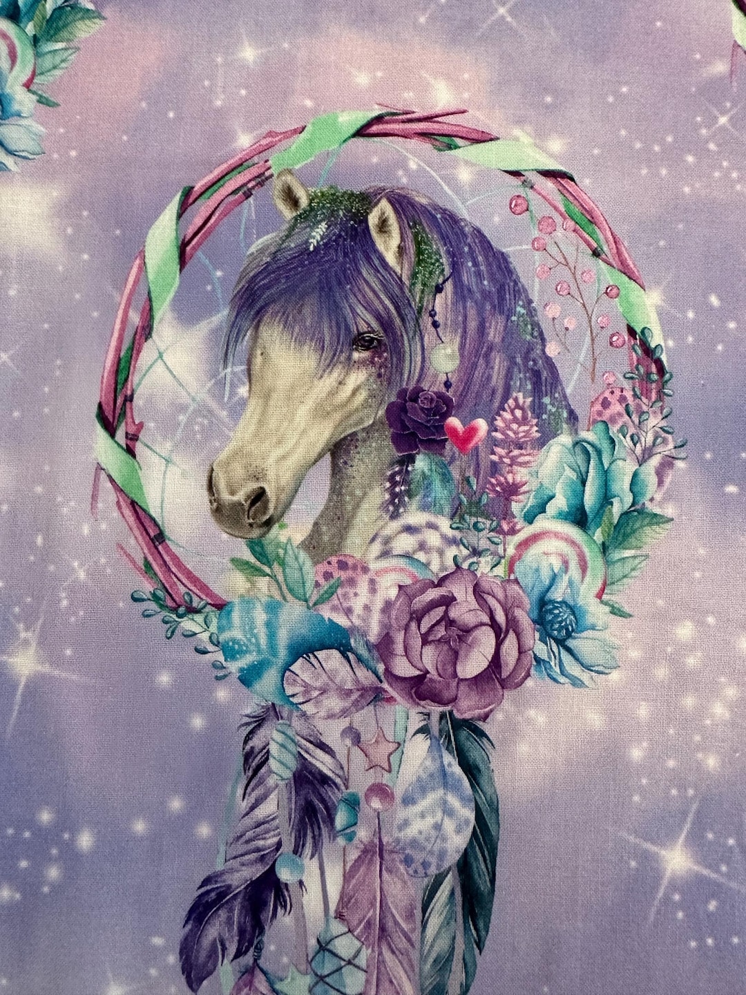 NEW Half Yard Gypsy Violet Horses in Wreaths on Lilac by Blank Quilting ...