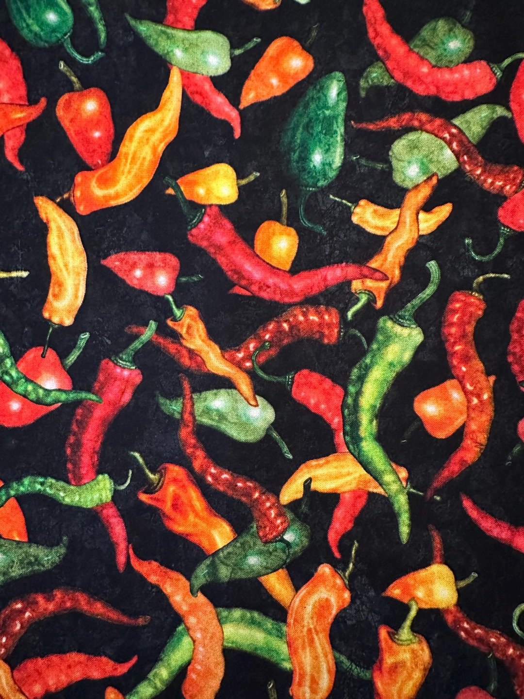 Half Yard - Chili Peppers Toss on Black by Quilting Treasures - Grab ...