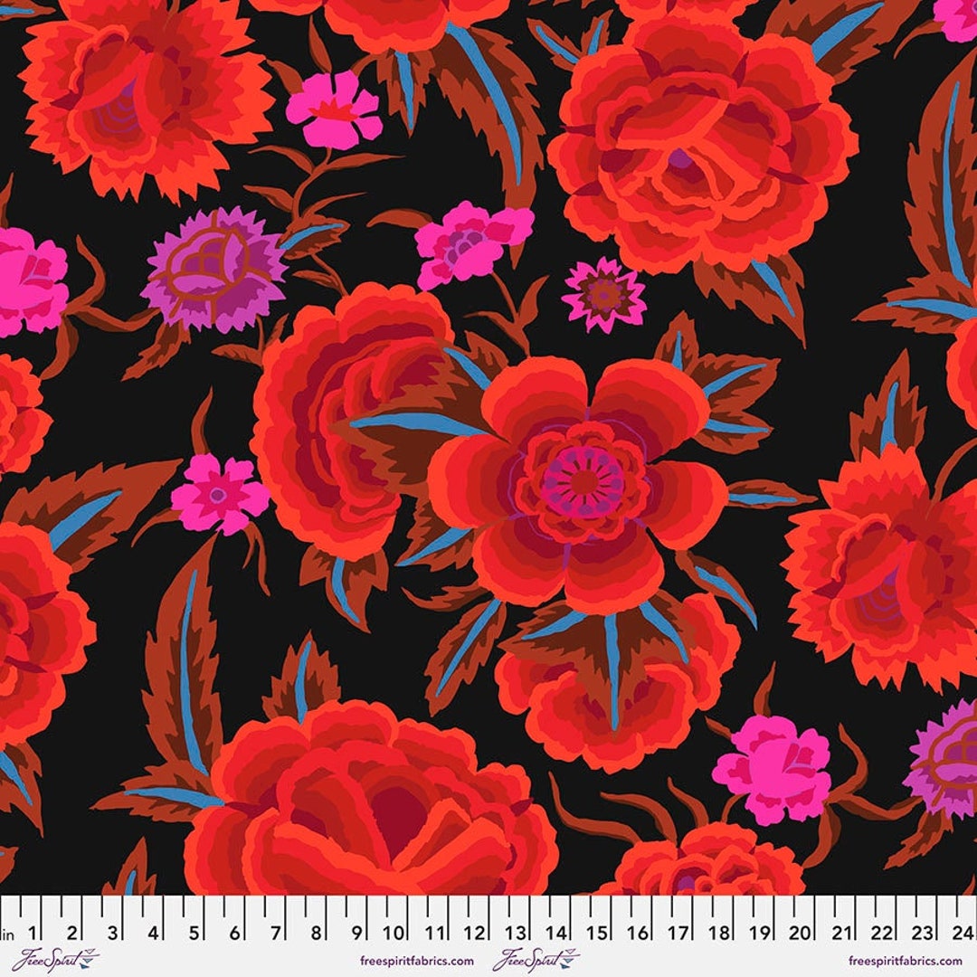 Half Yard - Kaffe Fassett Embroidered Shawl GP106 in Red - Freespirit ...