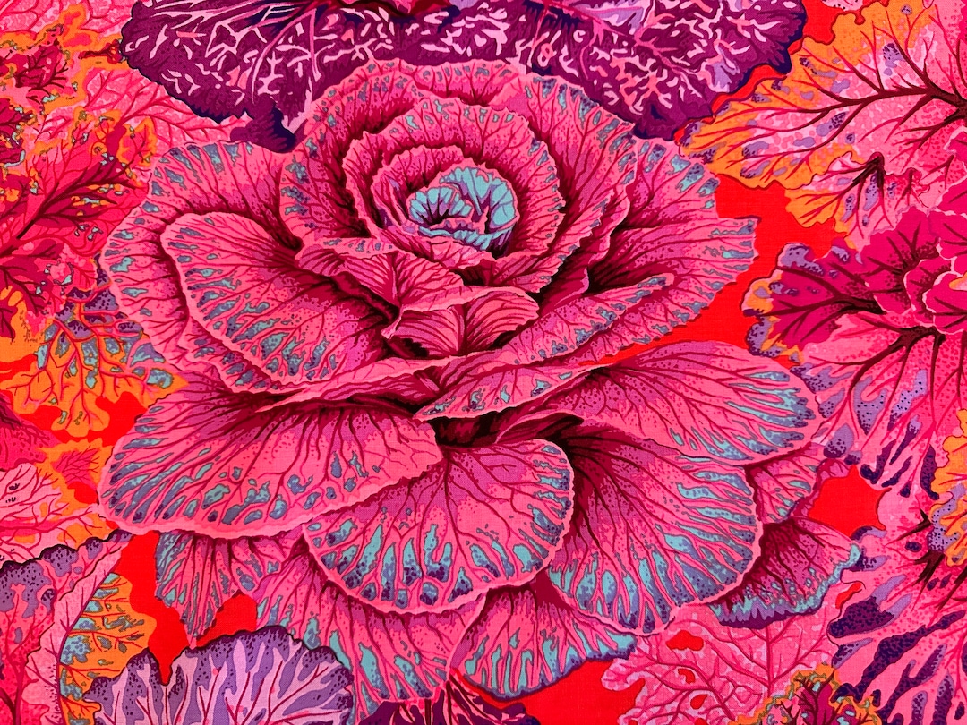 Half Yard Philip Jacobs Curly Kale PJ120 in Red by Freespirit Floral ...