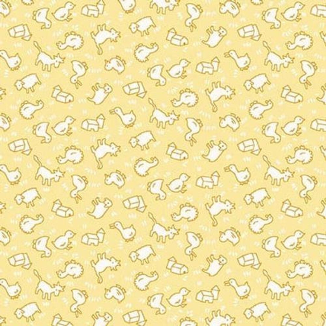 NEW! Half Yard - Nana Mae 8 Farm Animals on Yellow by Henry Glass ...