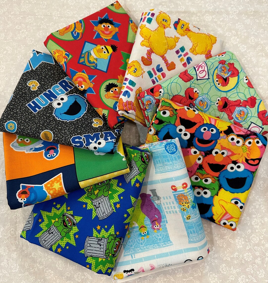 Sesame Street 8 Piece Fat Quarter Bundle Sampler by Quilting Treasures Kids Cartoon TV Series ...