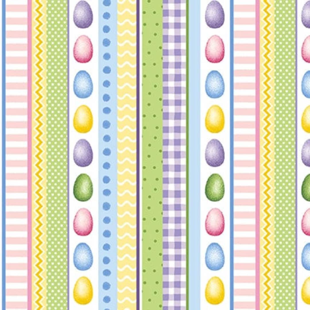 Half Yard Hoppy Hunting Easter Stripe by Henry Glass Easter Eggs Pastel Colors Cotton Fabric ...