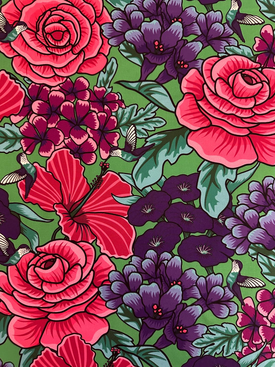 Half Yard - Botanic Blast Roses on Green by Riley Blake - Large Scale ...