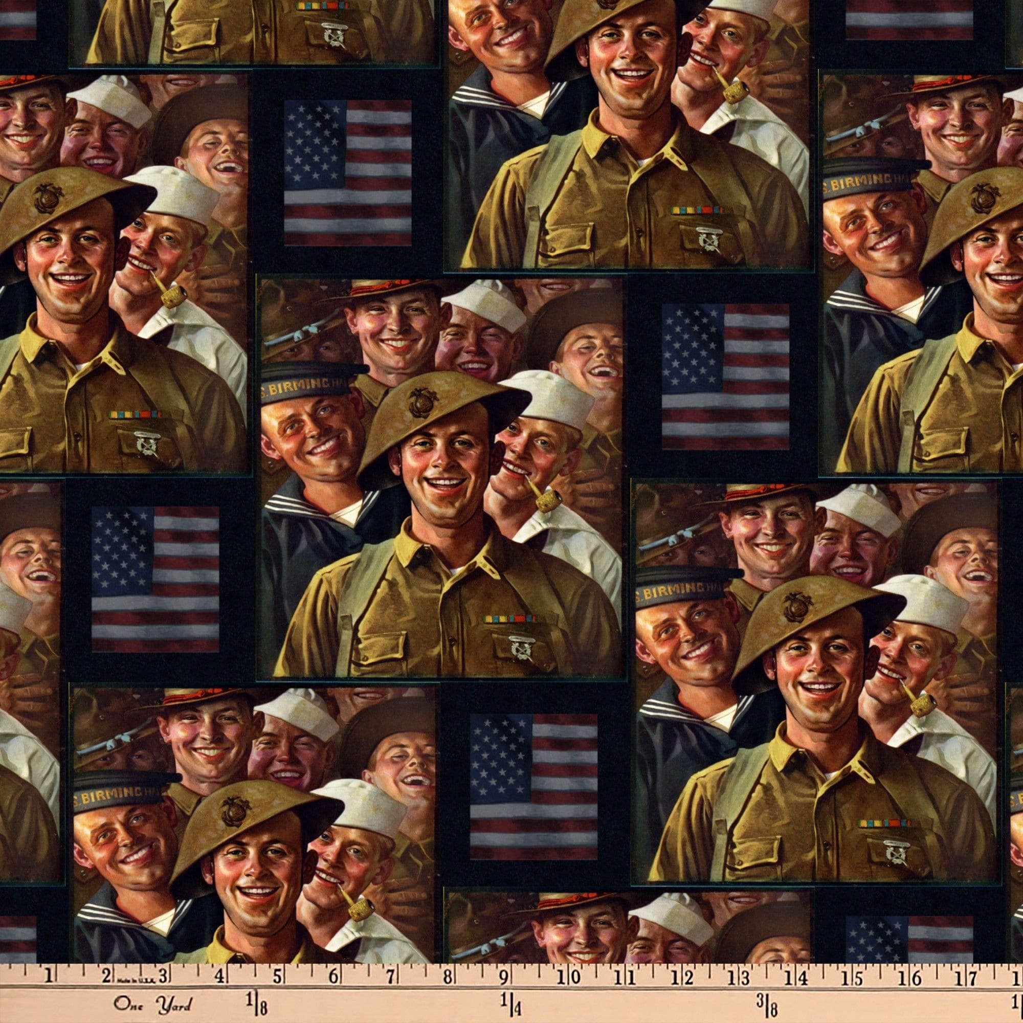 Half Yard Norman Rockwell Soldiers Faces Allover by David Textiles ...