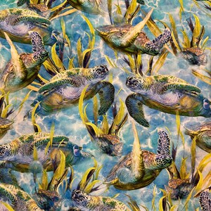 NEW Half Yard Turtle Odyssey Sea Turtles on Aqua by Quilting Treasures ...