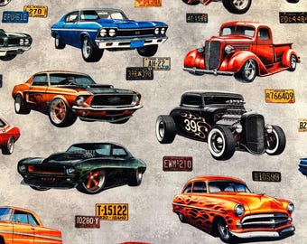 NEW! Half Yard - Heavy Metal by Quilting Treasures Hot Rods Classic ...
