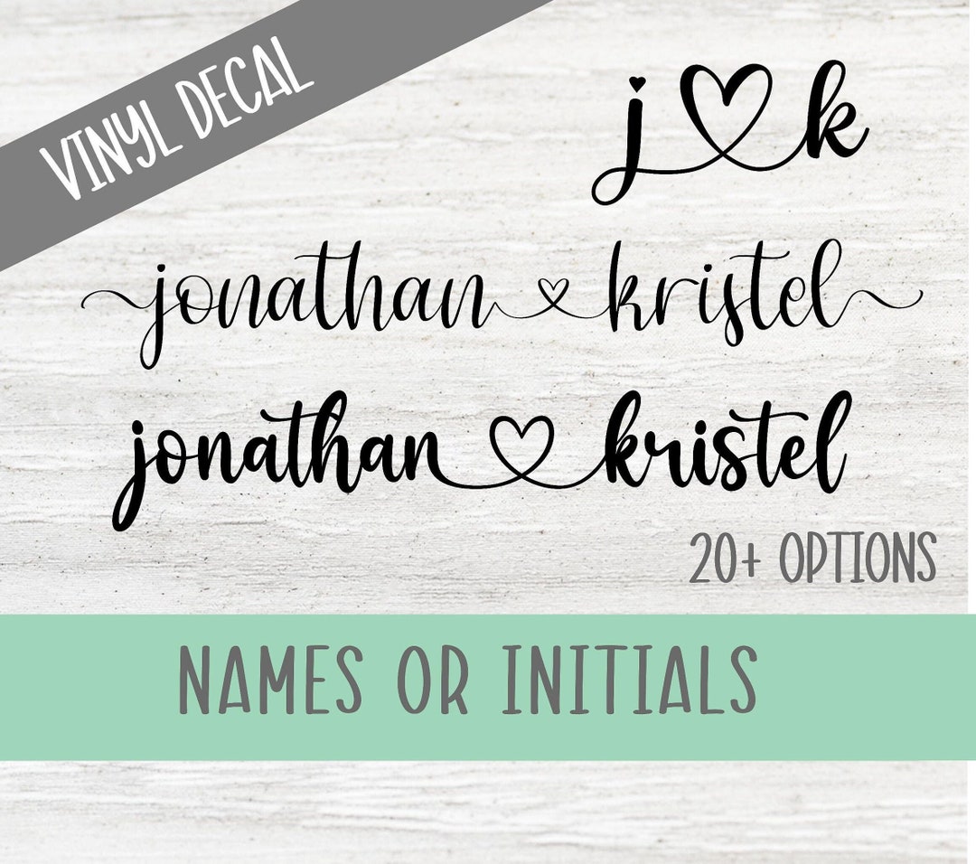 Two Names With Heart Vinyl Decal/sticker | Two Initials With Heart ...