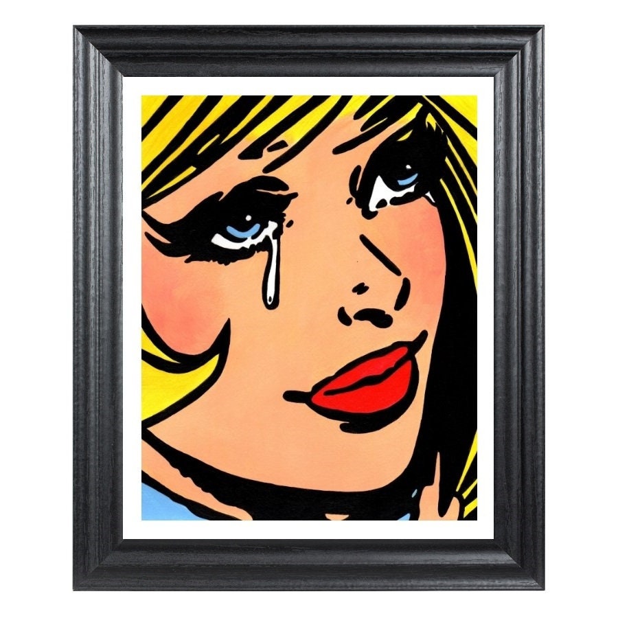 Comic Girl crying Pop Art Face Original Art Painting on Paper 10 x 8 ...