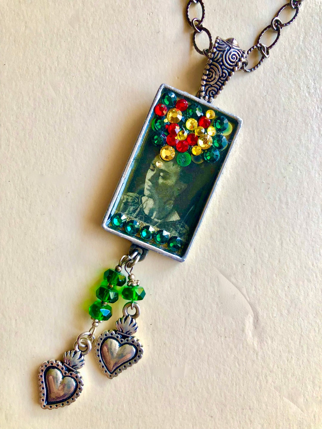 Frida Jewelry Pendant Necklace With Swarovski Crystals, Emerald Green ...