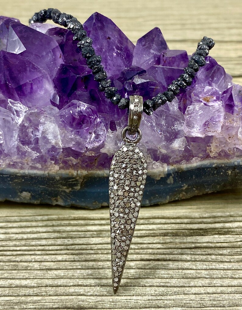 Extraordinary Pave Diamond Arrowhead Pendant on Natural Black Diamond ...