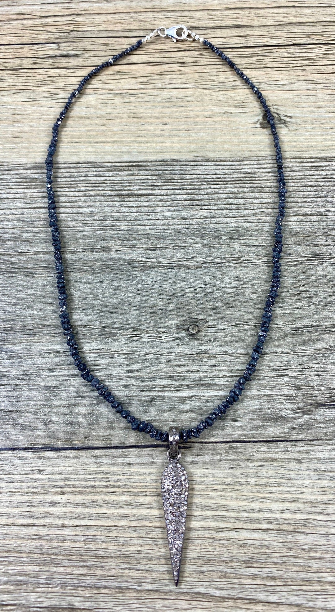 Extraordinary Pave Diamond Arrowhead Pendant on Natural Black Diamond ...