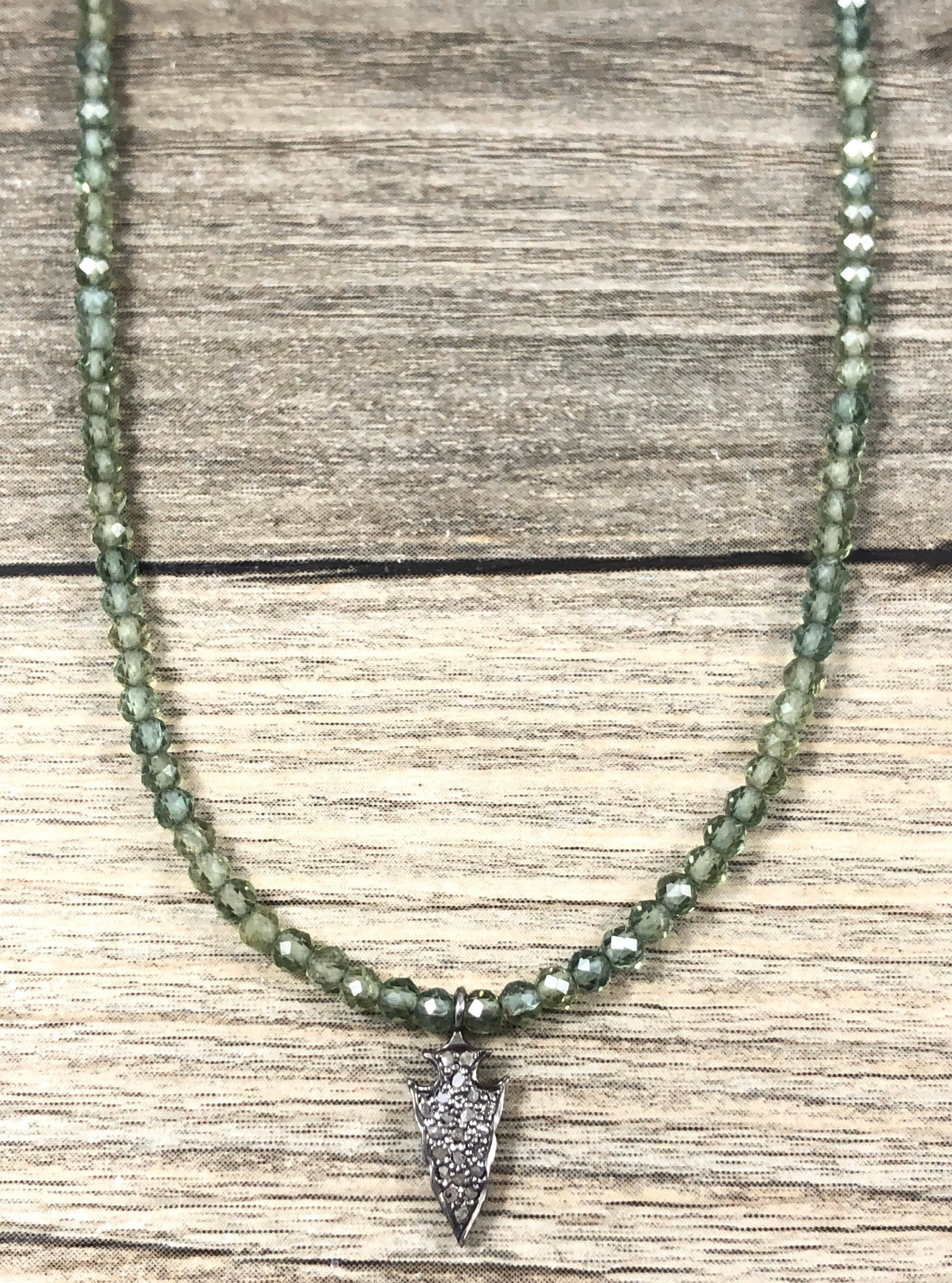 Pave Diamond Small Arrowhead Pendant on Green Apatite Rondelle Necklace ...