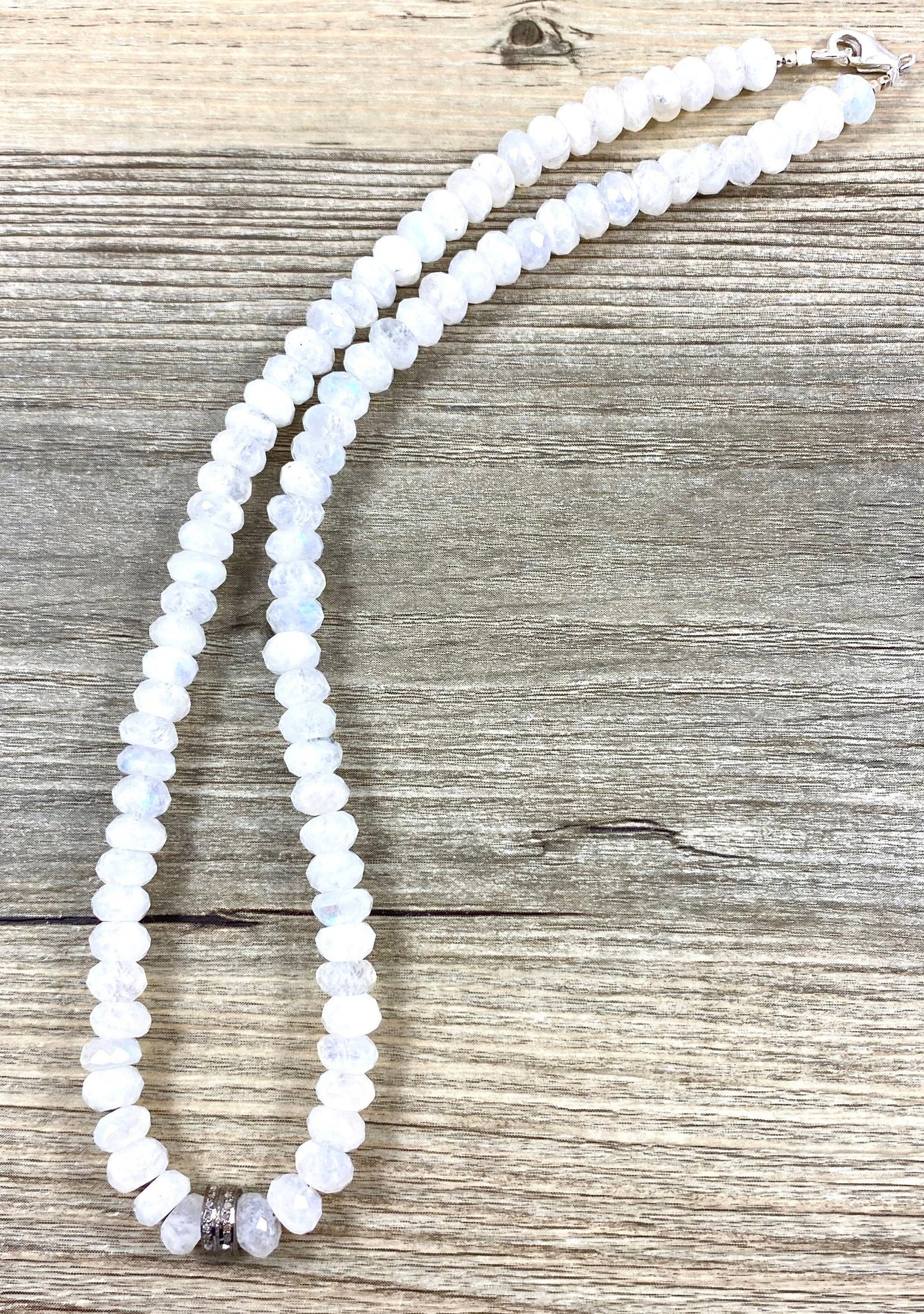 Moonstone Rondelle Necklace With Pave Diamond Rondelle Accent - Etsy