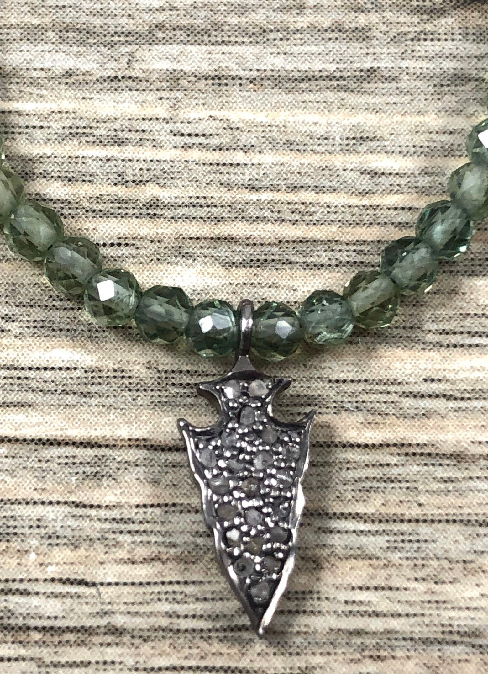 Pave Diamond Small Arrowhead Pendant on Green Apatite Rondelle Necklace ...